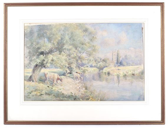 M. G. Webb | cows drinking at a river | MutualArt