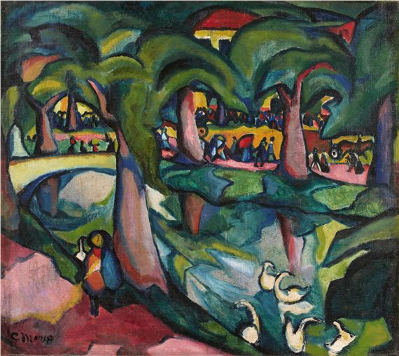 Carlo Mense | Parklandschaft mit Schwänen (Circa 1912) | MutualArt