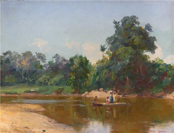 Alfred Coffey | Figures on River Barge | MutualArt