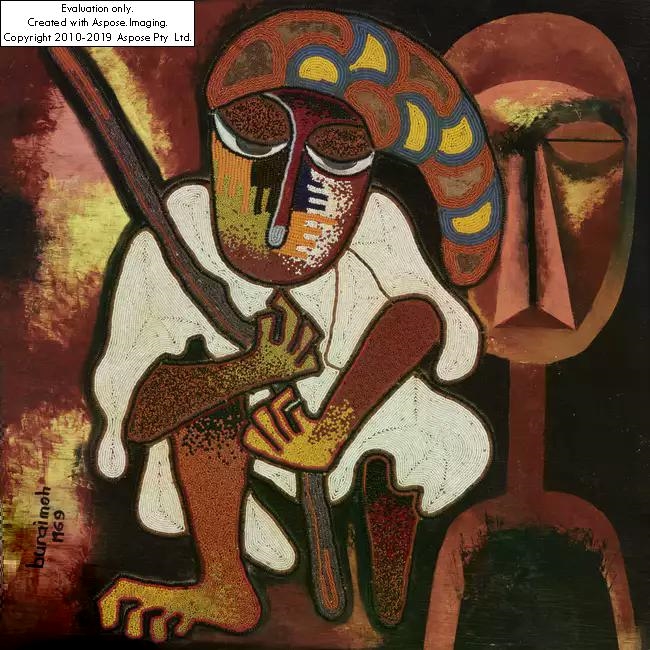 Jimoh Buraimoh | oil and beads on panel (1960) | MutualArt