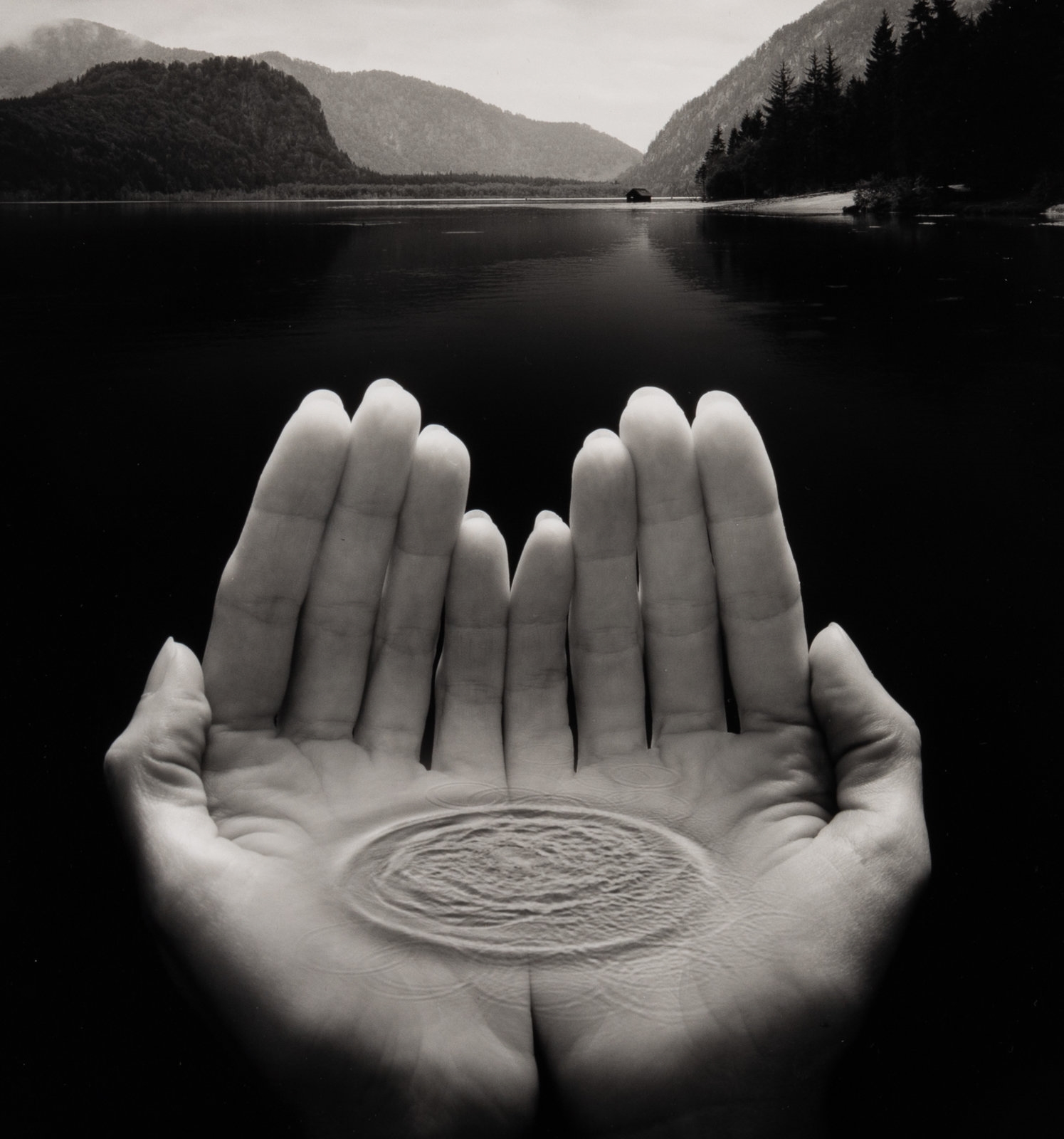 Jerry Uelsmann | Untitled (Hands holding water) | MutualArt