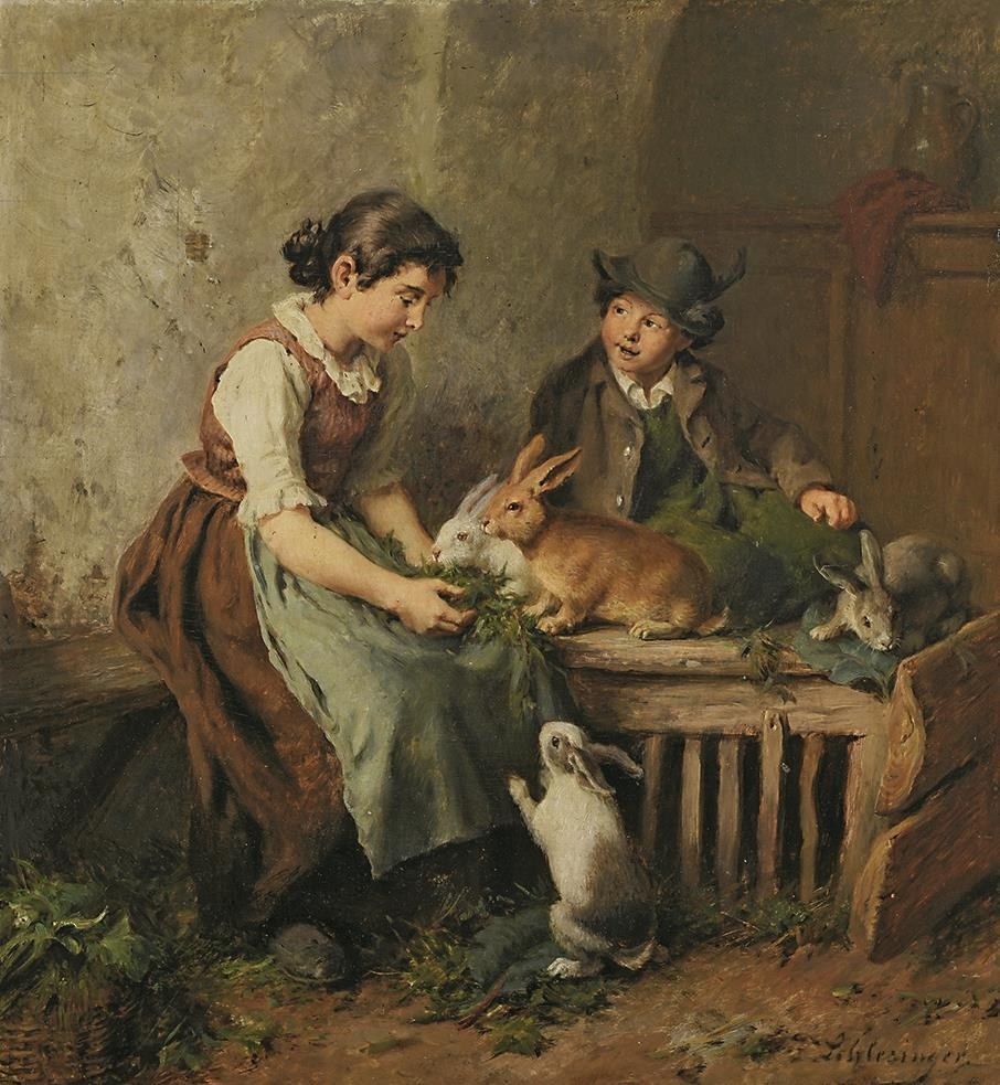 Felix Schlesinger | MOTHER, CHILDREN, AND RABBITS | MutualArt