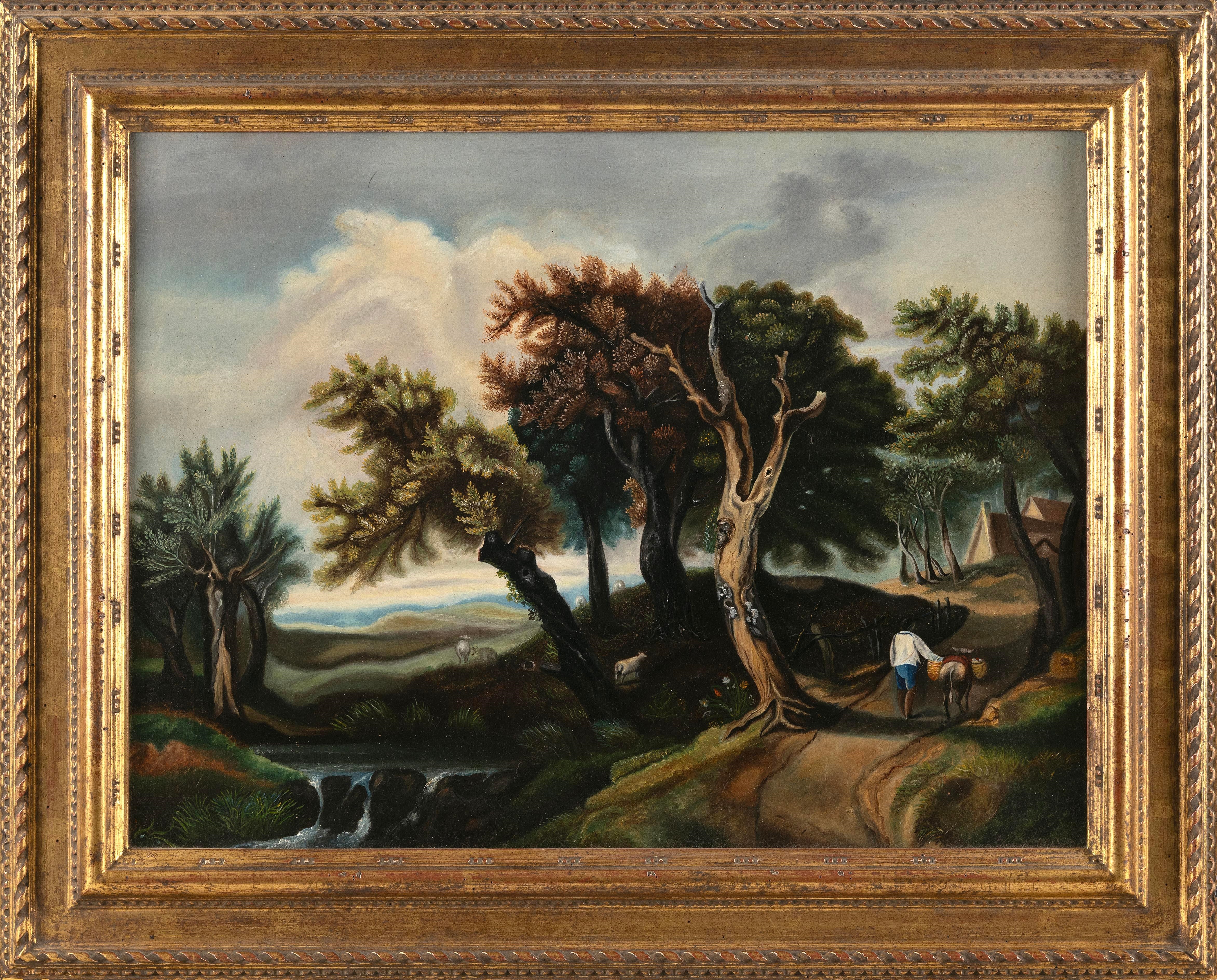 Thomas Chambers | A man and burrow on a country road. | MutualArt