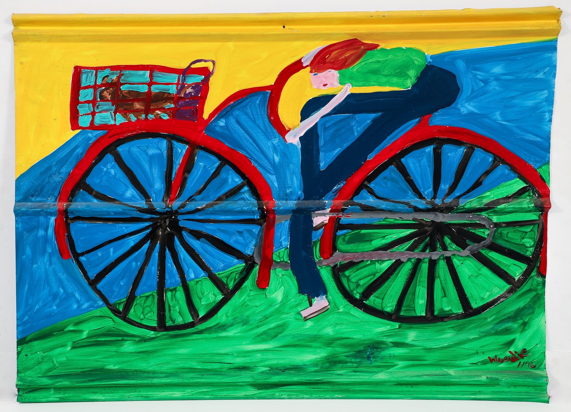 Woodie Long | Woman on Bike with Rabbit (1995) | MutualArt