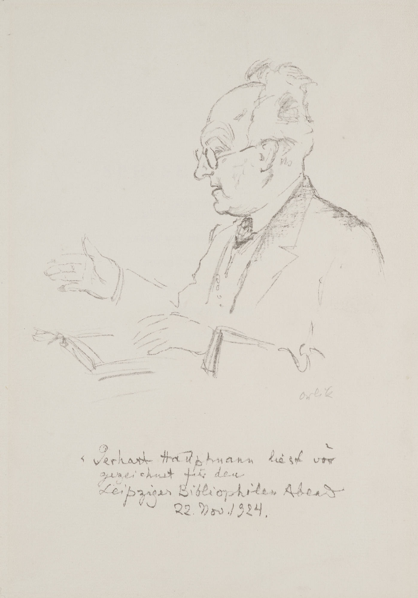 Emil Orlik | Gerhart Hauptmann liest vor gezeichnet (1924) | MutualArt