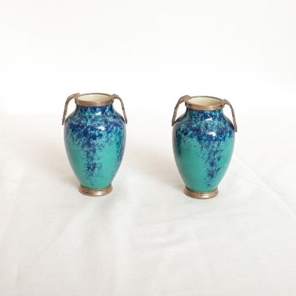 Paul Milet | PAIR OF ART NOUVEAU VASES IN BLUE CERAMICS by Paul MILET ...
