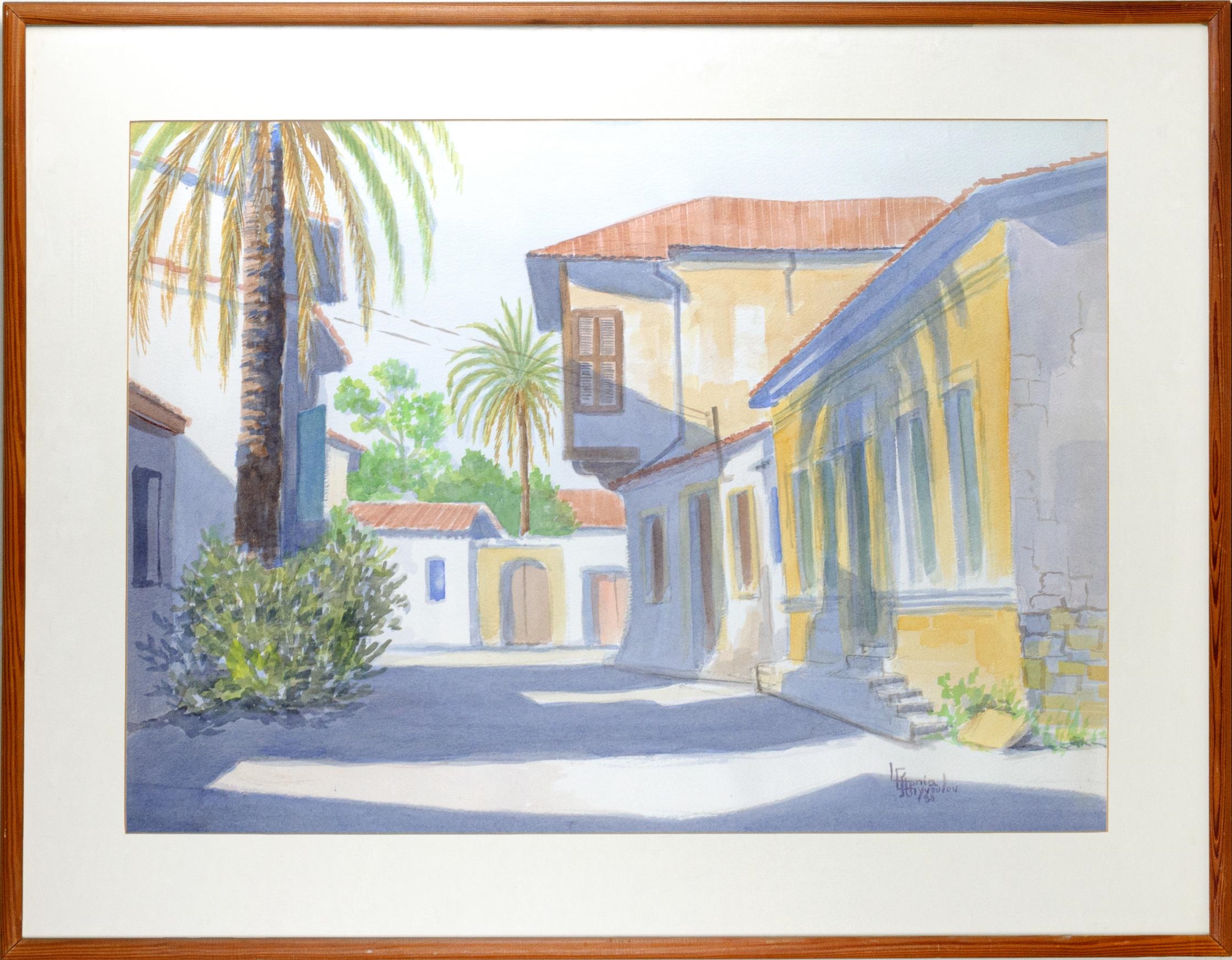 Lonias Efthyvoulou | Palia Lefkosia, street with palm trees (1988 ...