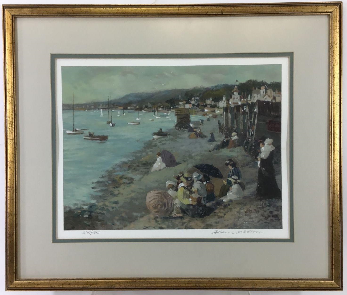 Henri Plisson | Impressionist coastal with figures and sailboats ...