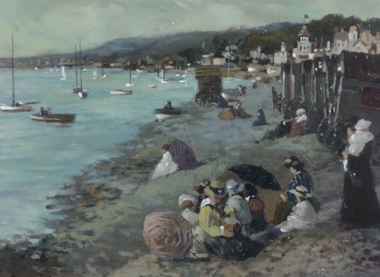 Henri Plisson | Impressionist coastal with figures and sailboats ...