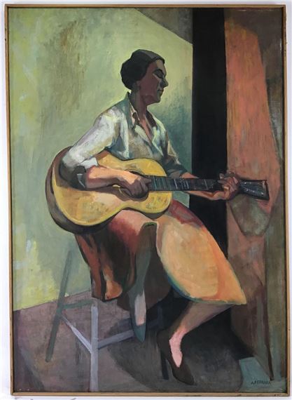 Anthony A. Ferrara | Seated Guitar Lady | MutualArt