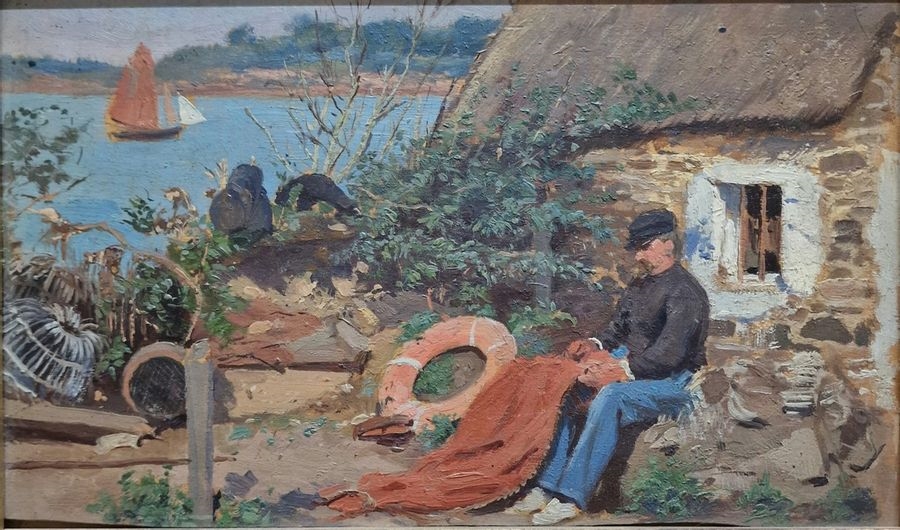 Gustave Bourgain | Breton fisherman gathering a net | MutualArt