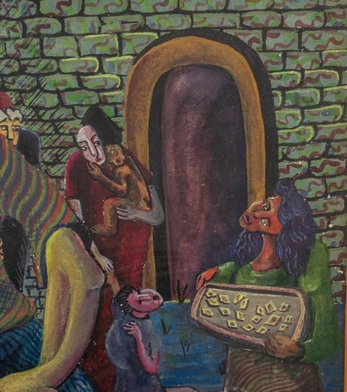 Paul Shimon | Judaica Folk Art street scene (Circa 1940s) | MutualArt