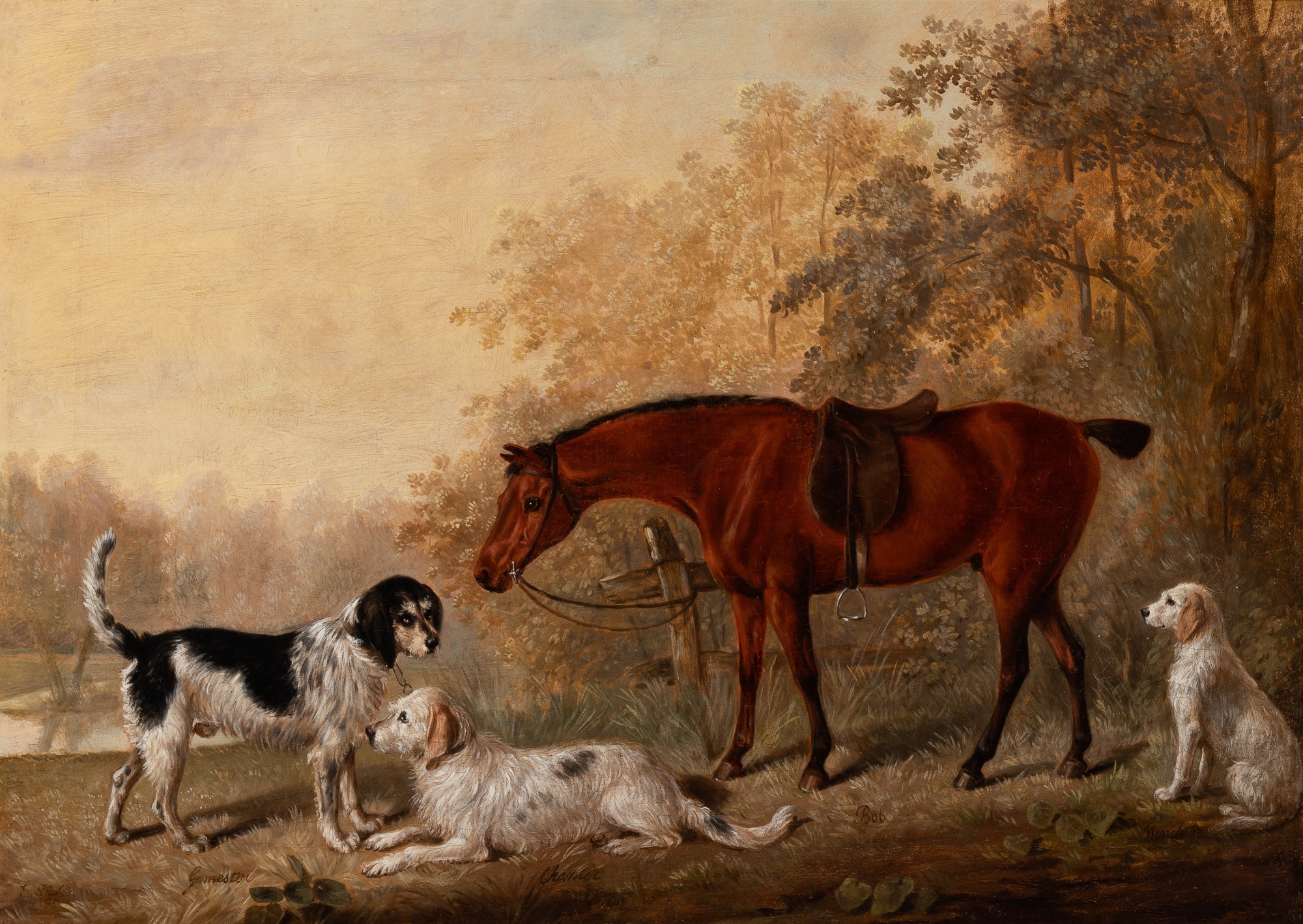 George Stubbs | A Horse and Three Dogs (1795) | MutualArt