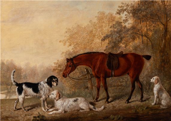 George Stubbs | A Horse and Three Dogs (1795) | MutualArt