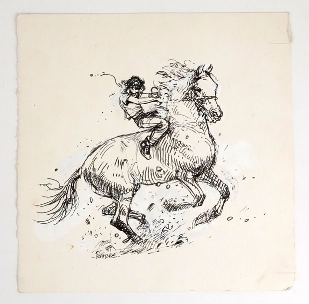 Michel Faure | Illustration of a young man on horseback, for Crin Blanc ...