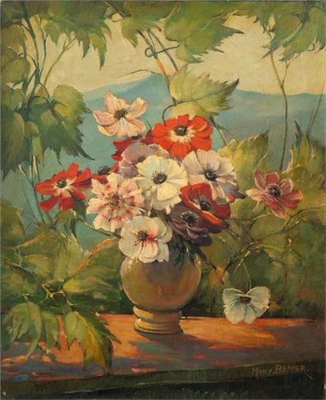 Emmanuel Michel Benner | Bouquet of anemones on a mountain landscape ...