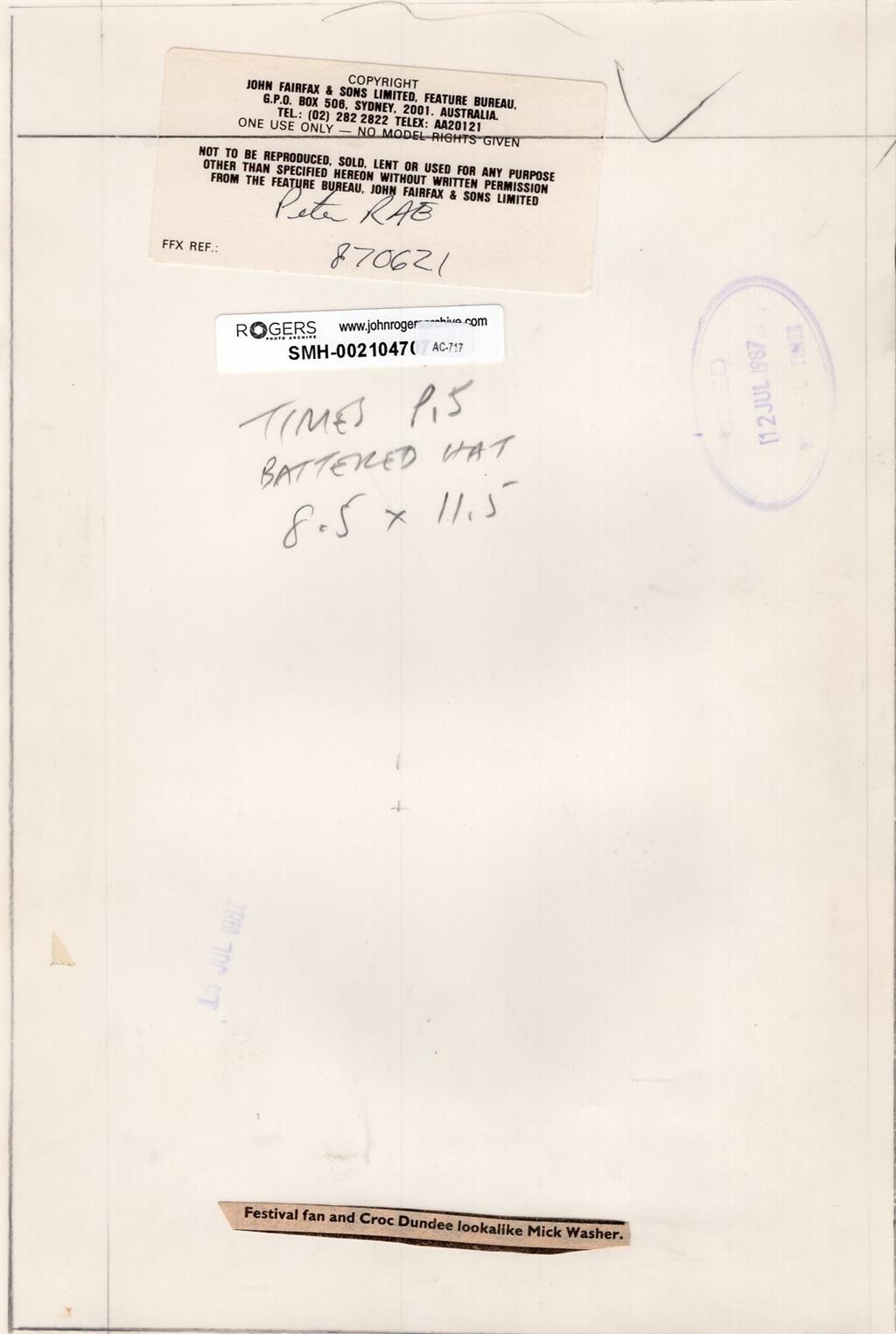 Peter Rae | Croc Dundee lookalike Mick Washer (1987) | MutualArt