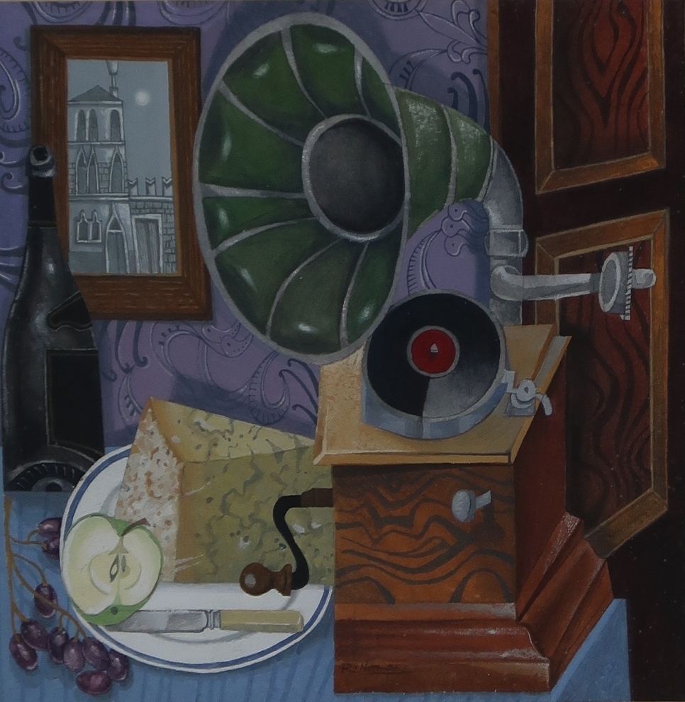 Richard Norman | STILL LIFE OF GRAMOPHONE AND CHEESE | MutualArt