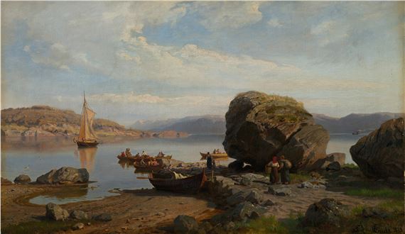 Hans Gude | From the inner part of Fjærlandsfjord in Sogn (1857 ...