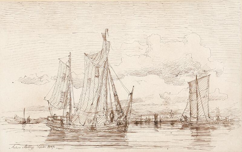 Daniel Herman Anton Melbye | Coastal view with sailing ships (1847 ...