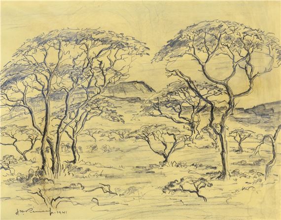 Jacob Hendrik Pierneef | Acacia Trees in a Landscape (1941) | MutualArt