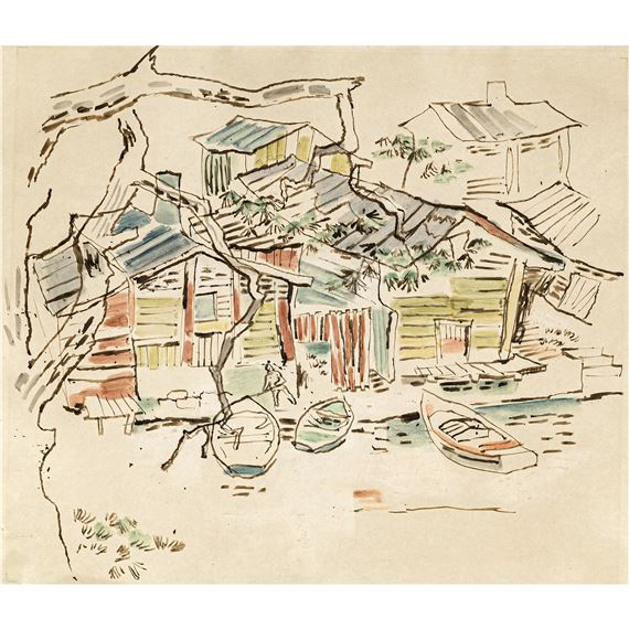 Otto Van Rees | Hut with boats / Peasant in the field / House in the ...