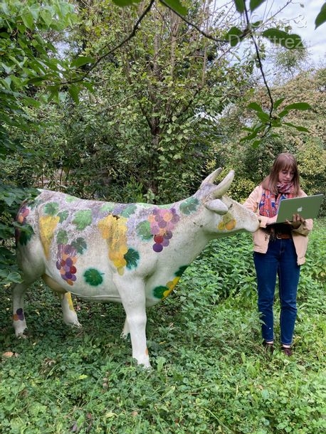 Contemporary School | Cow with grapes Sculpture in white-lacquered ...