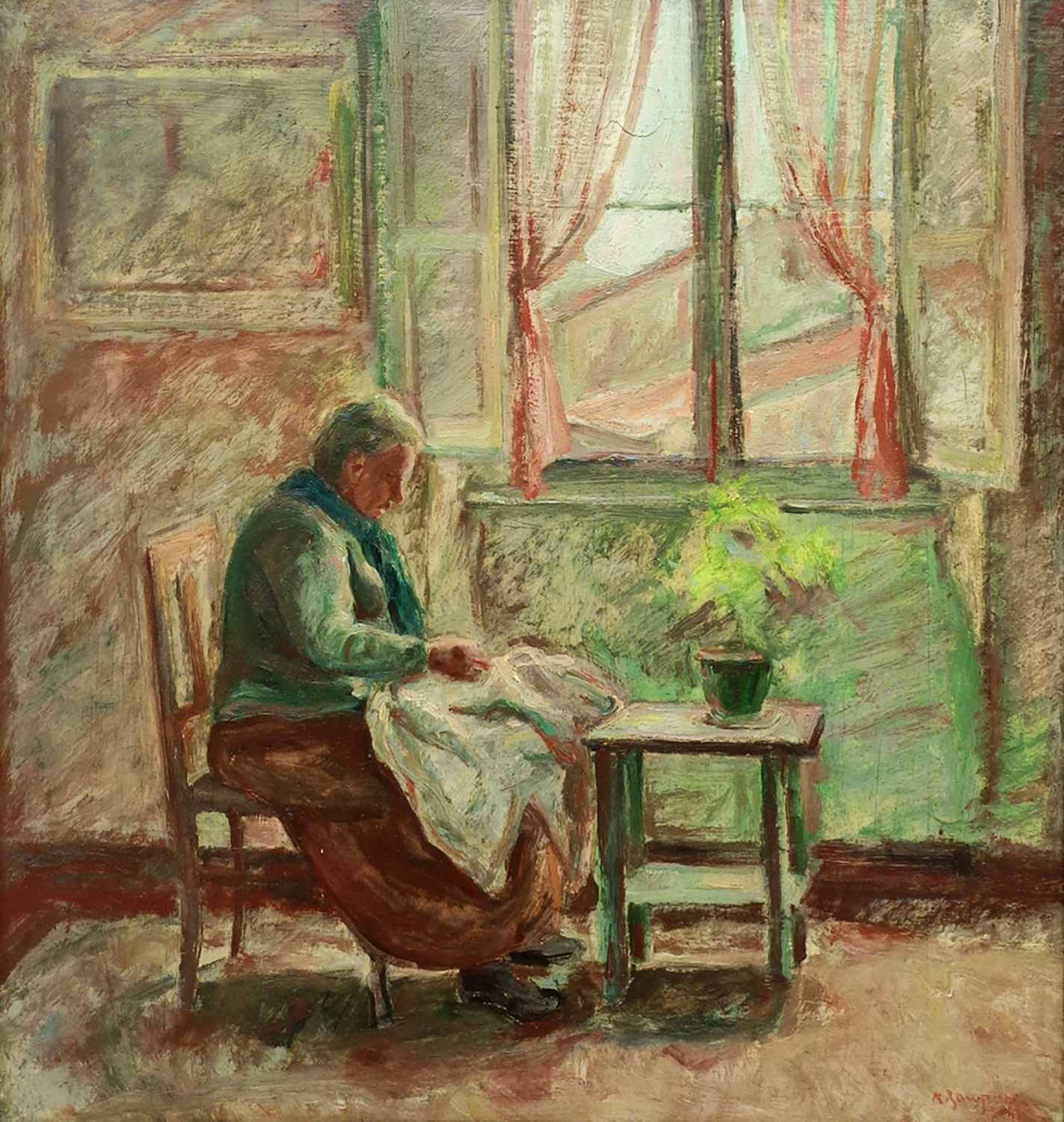 Alberto Zampieri | Mamma Teresa che cuce (1943) | MutualArt