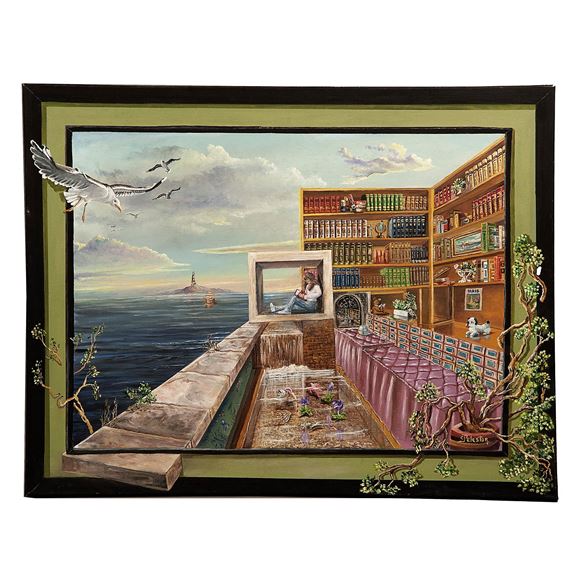 Carlos Pelestor | Biblioteca con paisaje | MutualArt