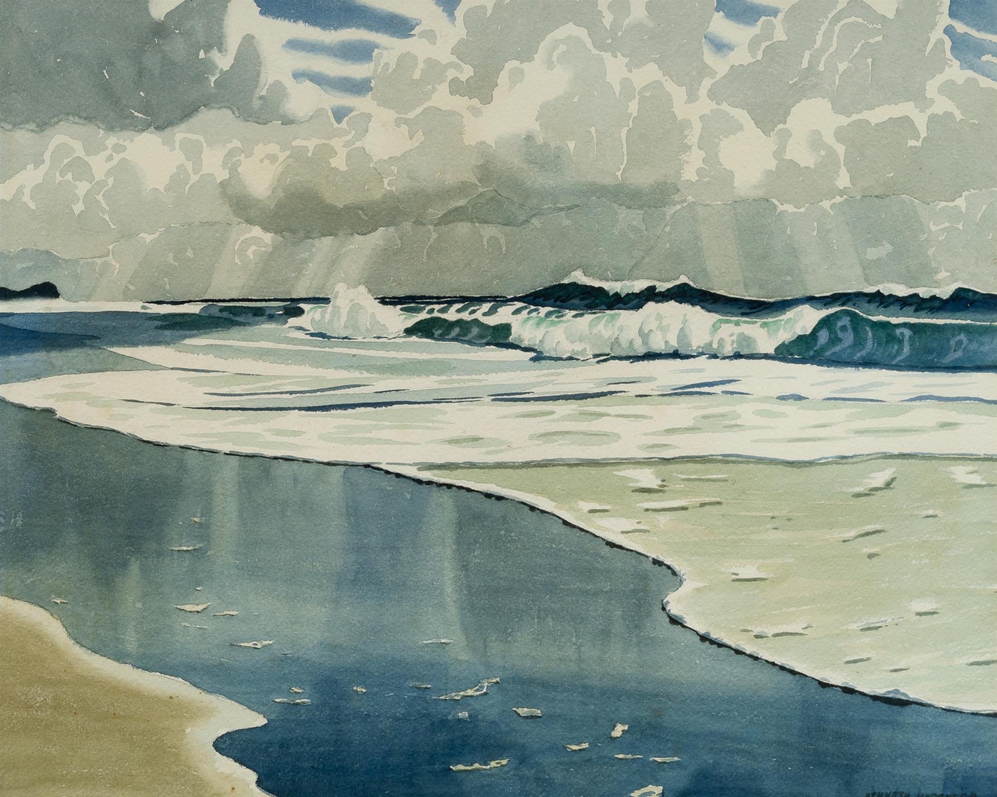 Kenneth MacQueen | Beach Scene with Inlet and Breaking Waves. | MutualArt
