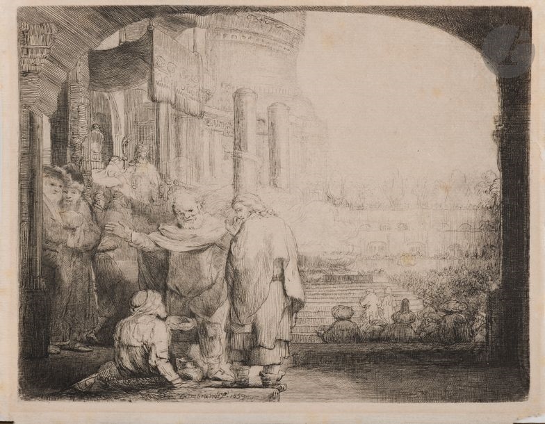 Rembrandt van Rijn | Peter and John at the Temple Gate. 1659. Etching ...