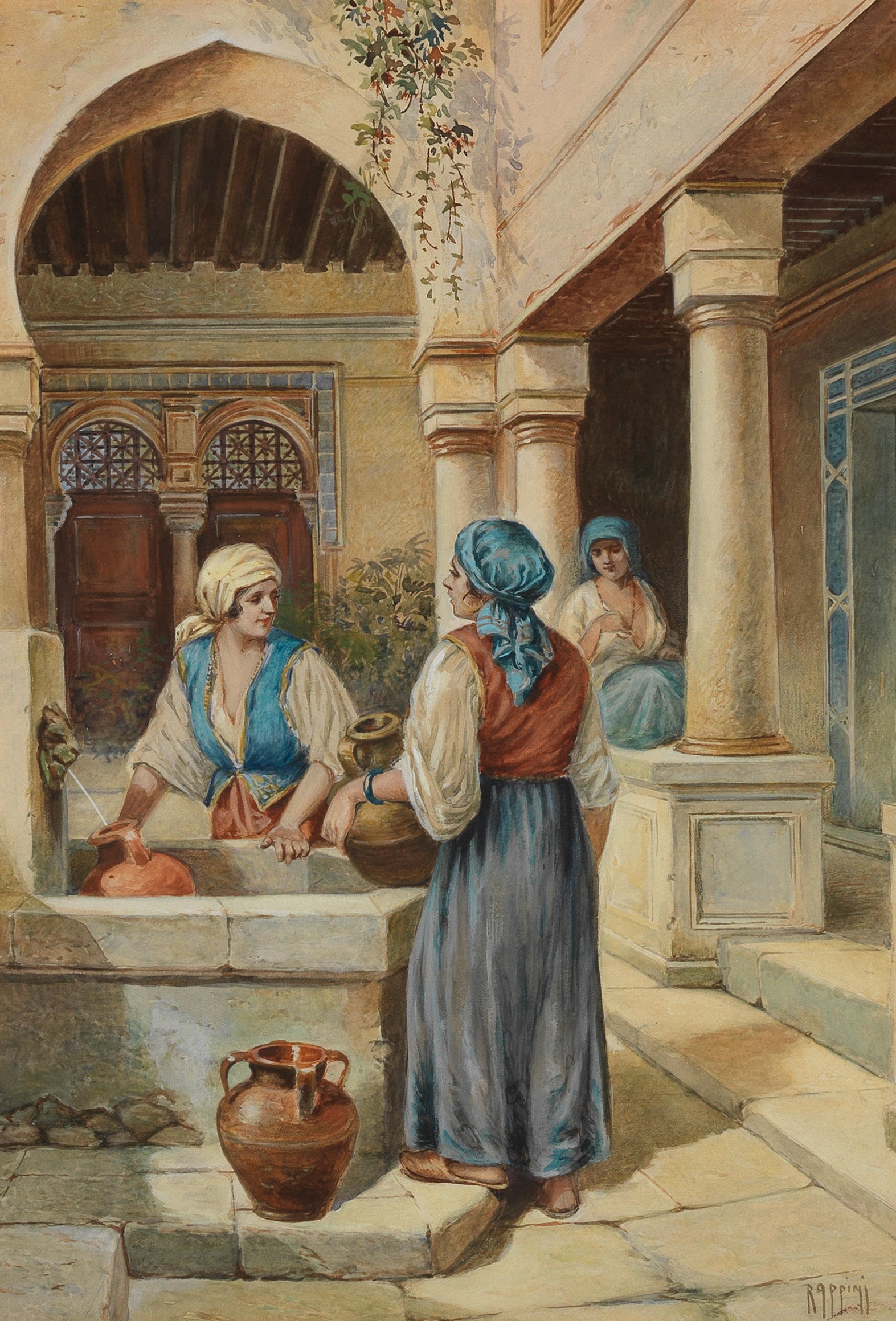 Vittorio Rappini | Arab merchants; A mosque, Cairo; A sunlit alley ...