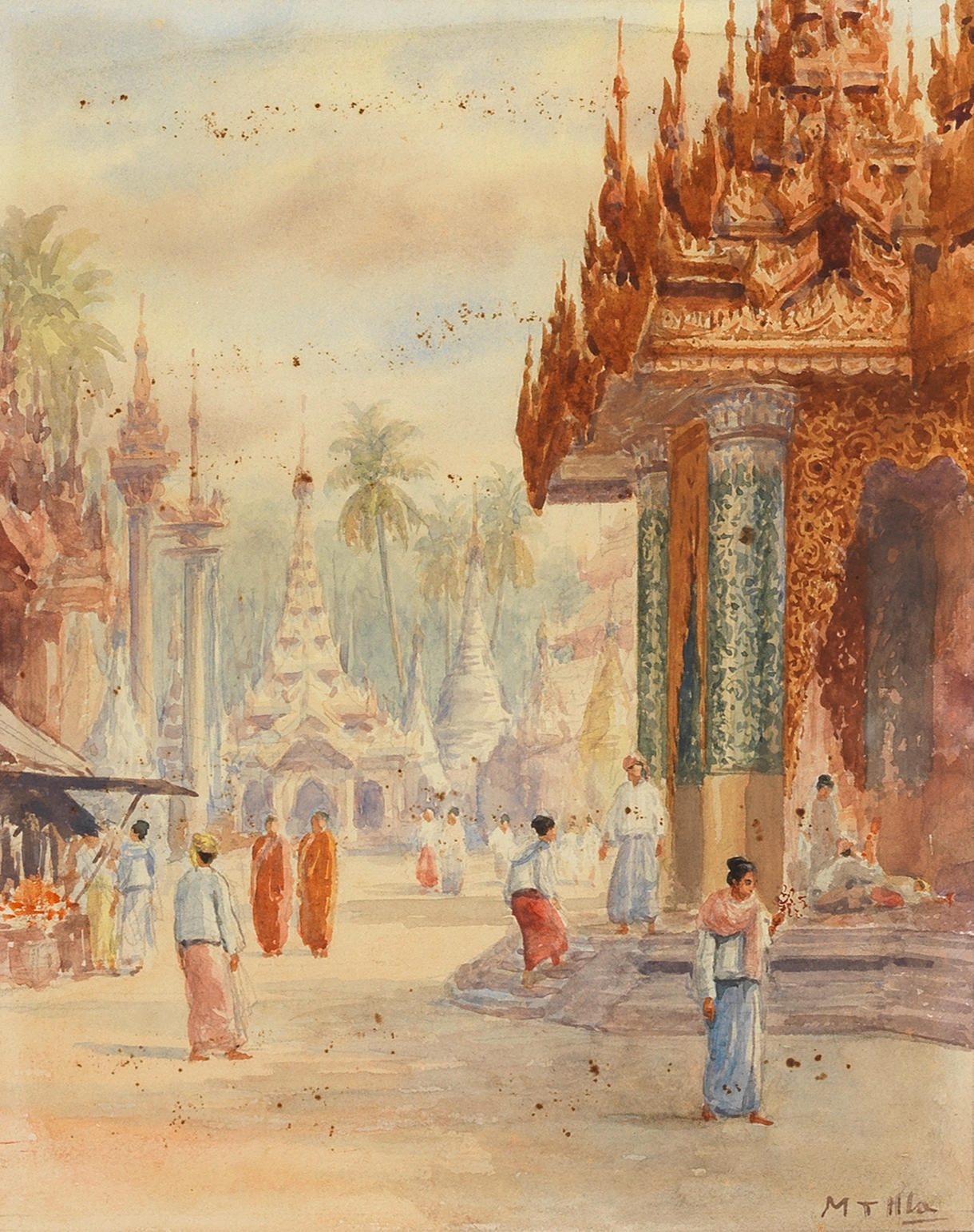 Mg Tun Hla | Two views in Burma: The Platform of Shwedagon Pagoda, Rangoon; and Sagaing Hills ...