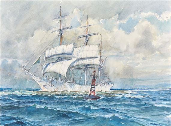 Marin-Marie | Three-masted barque under reduced sail | MutualArt