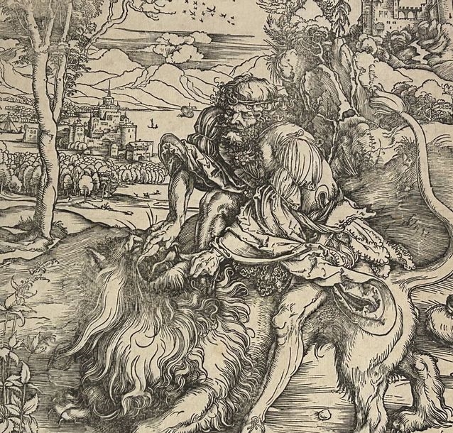 Albrecht Dürer | Samson fighting the lion | MutualArt