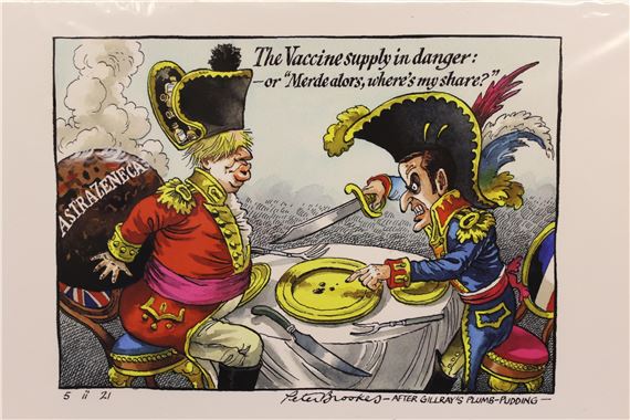 Peter Brookes | Peter Brookes signed coloured print of a caricature ...