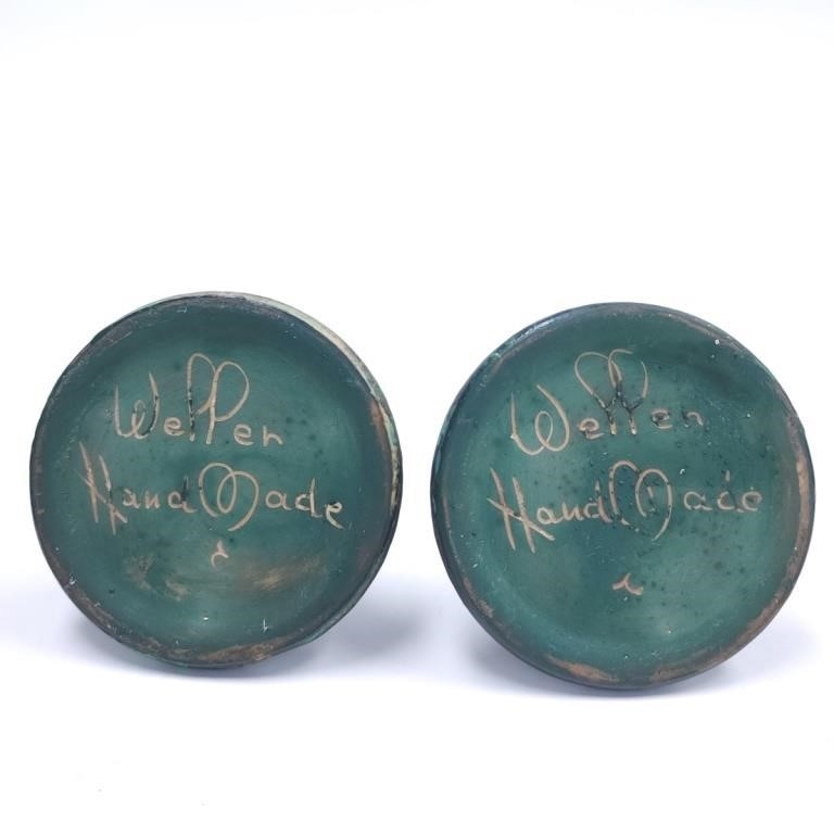 Weller Pottery | Pair of Weller Coppertone candle holders | MutualArt