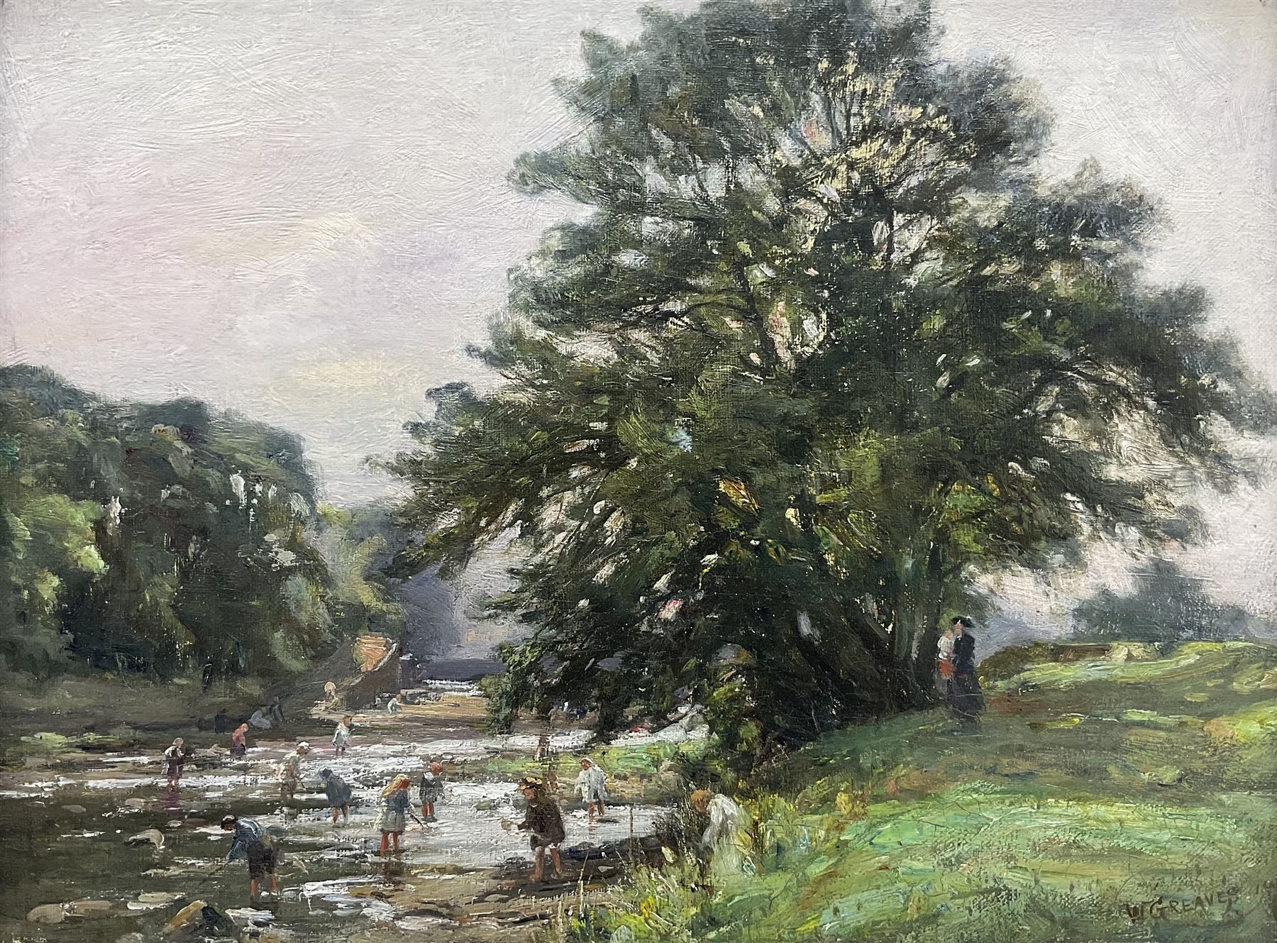 William Greaves | Children Playing in the River Wharfe (1910) | MutualArt