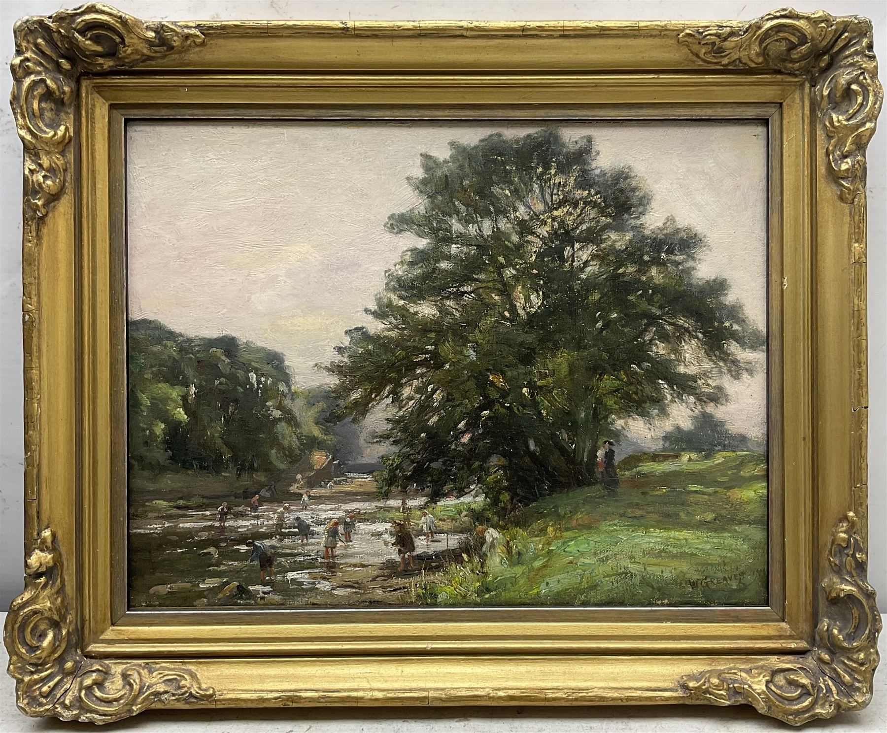 William Greaves | Children Playing in the River Wharfe (1910) | MutualArt