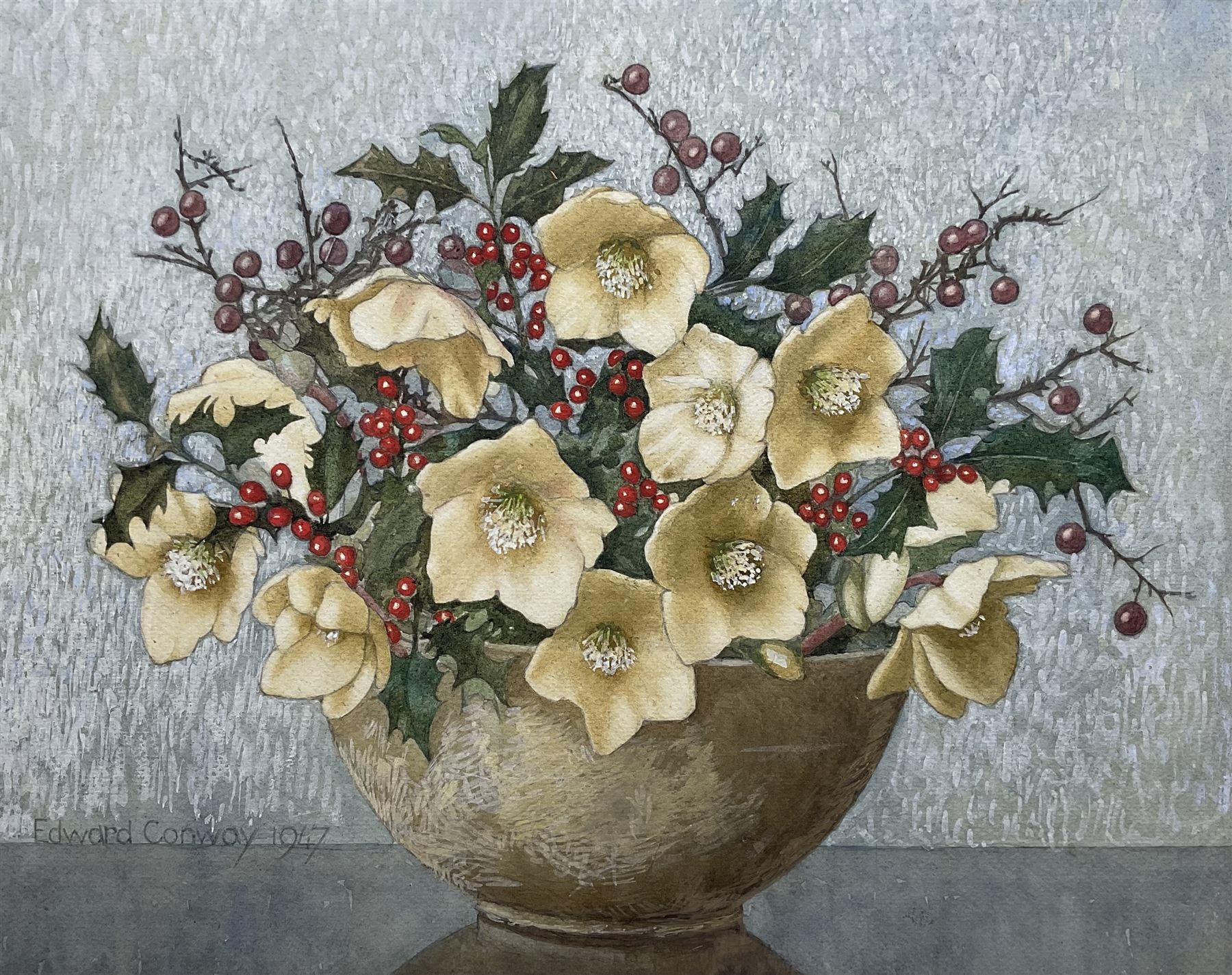 Harold Edward Conway | Christmas Roses with Holly (1947) | MutualArt