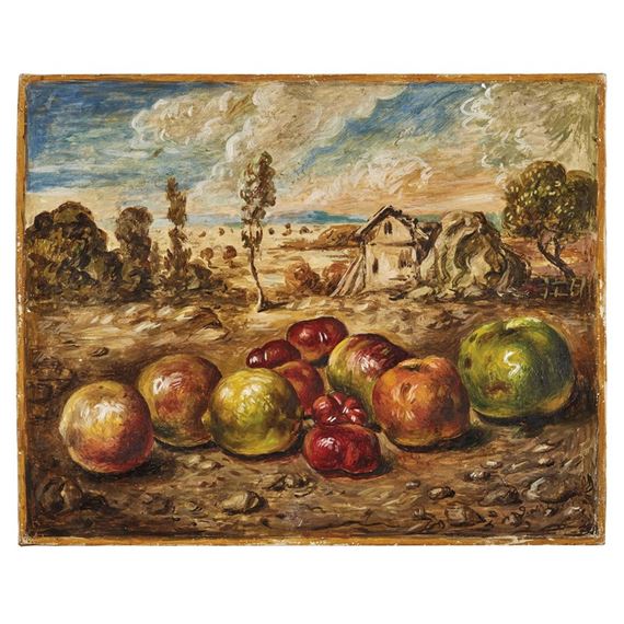 Giorgio de Chirico | Vita silente di frutta in un paese | MutualArt
