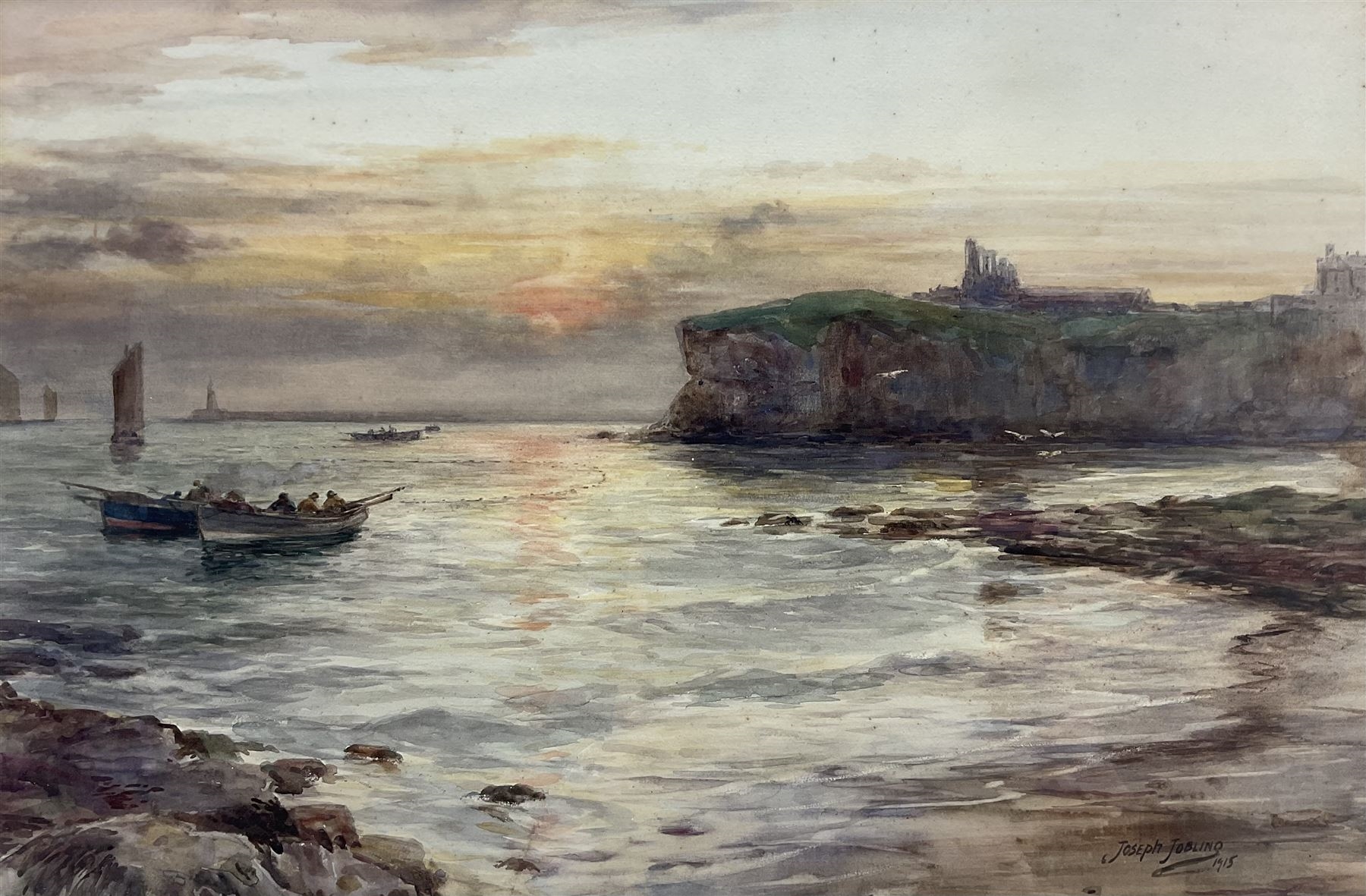 Joseph Jobling | Sunrise over Tynemouth and the Abbey (1915) | MutualArt