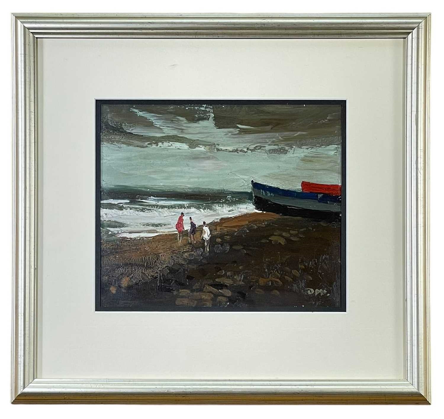 Donald McIntyre | ‡ DONALD McINTYRE oil on board - figures on shoreline ...