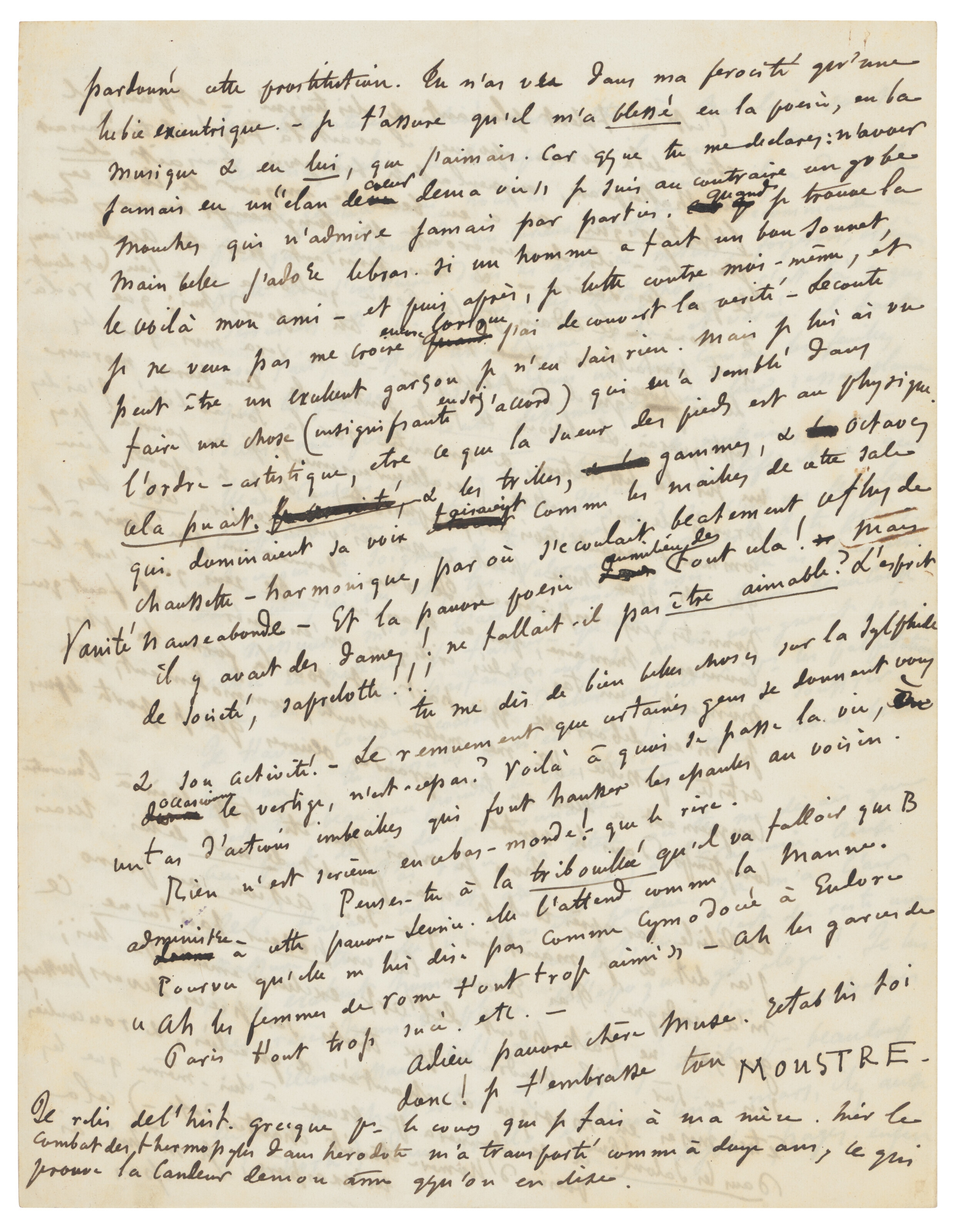 Gustave Flaubert | Autograph letter (signed 'ton MonSTRE') to [Louise ...