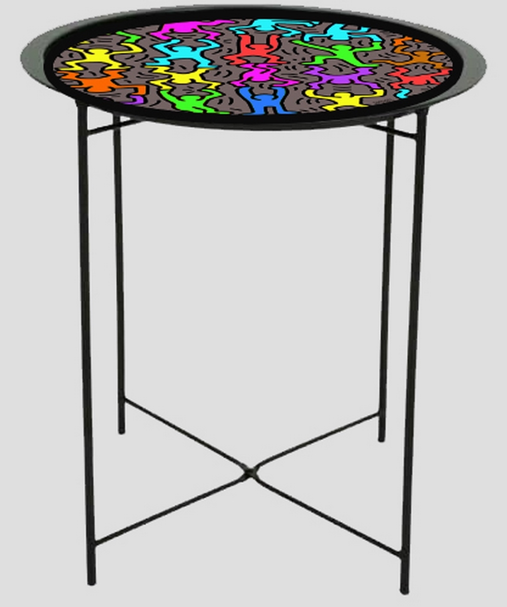 Keith Haring | Round foldable coffee table in black metal. Removable ...