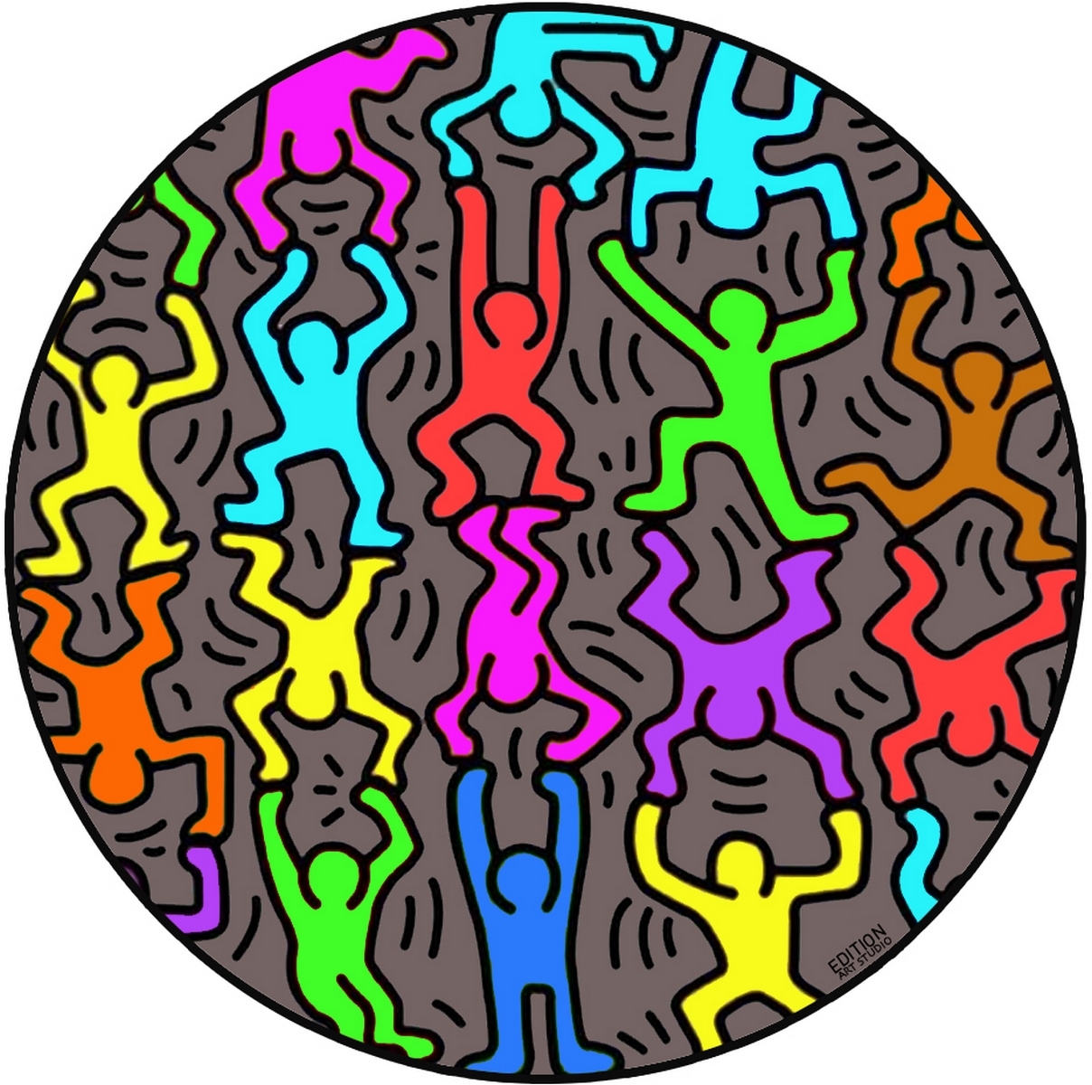 Keith Haring | Round foldable coffee table in black metal. Removable ...