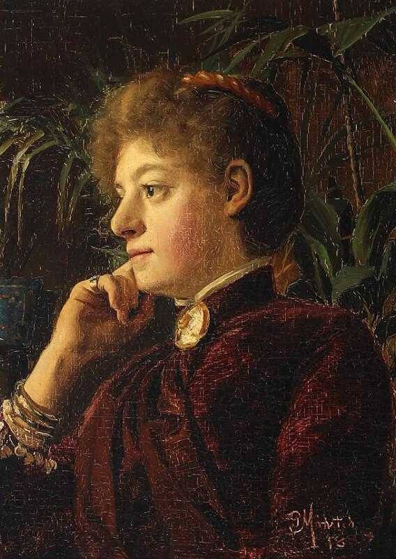 Peder Mork Monsted | A sunny street with an old woman and a girl at the ...