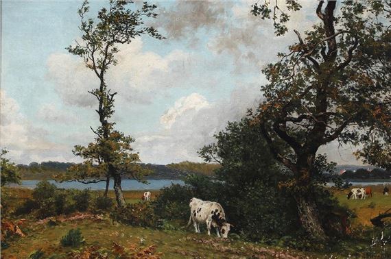 Poul Steffensen | Landscape with grazing cows | MutualArt