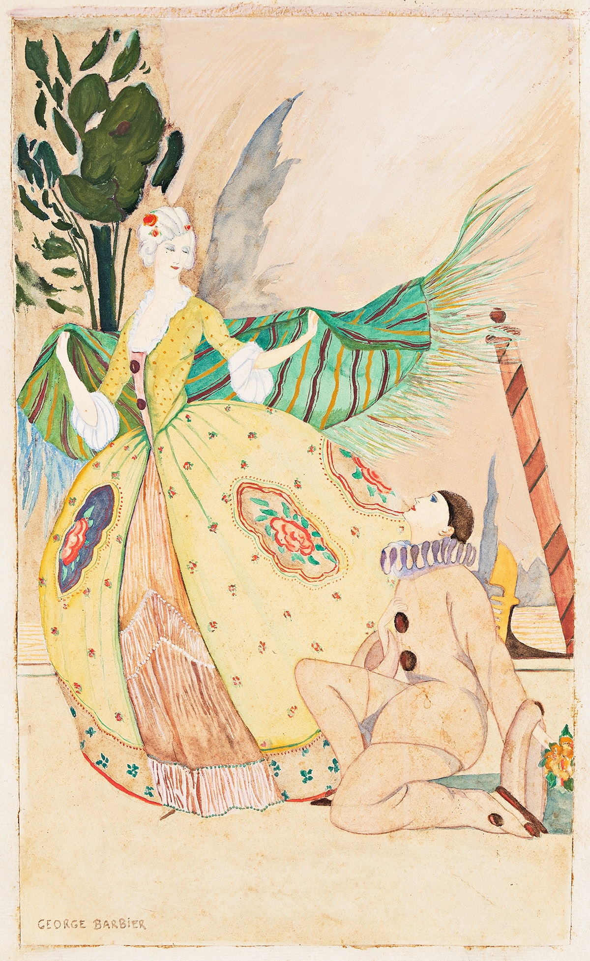 Georges Barbier | Kneeling Pierrot and Colombine with Shawl. (1882 ...