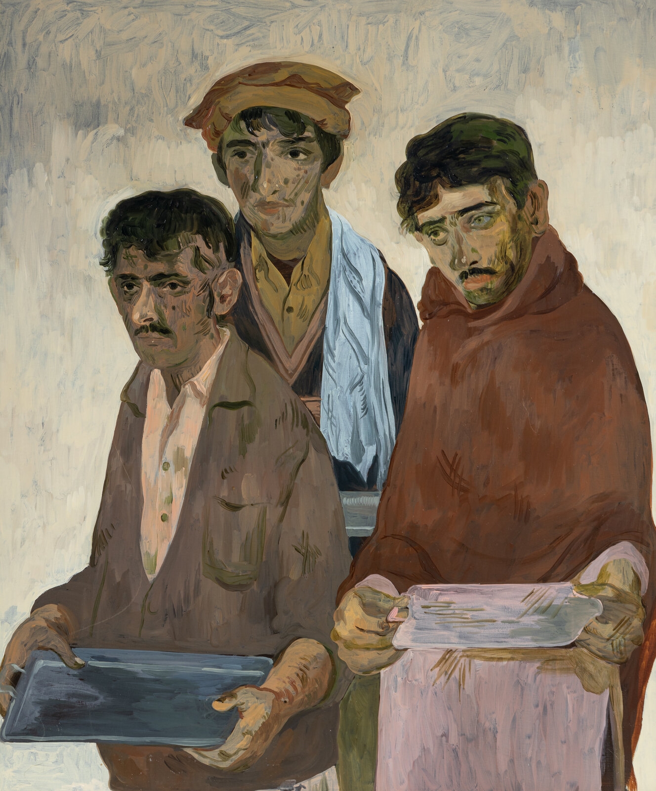 Salman Toor | Three Men with Trays (2018) | MutualArt